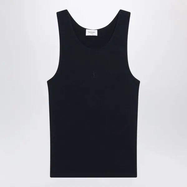Saint Laurent Cassandre Ribbed Cotton Jersey Tank Top - Blue