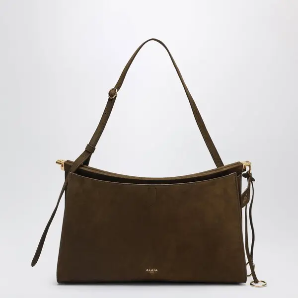 Alaïa Le Click Pocket 35 East-west Shoulder Bag In Nubuck - Green