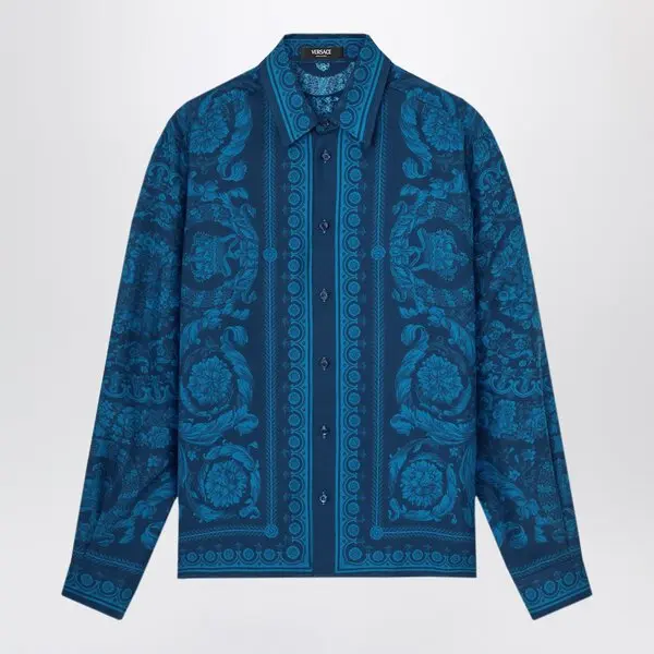 Versace Slim-fit Printed Silk Twill Shirt - Blue