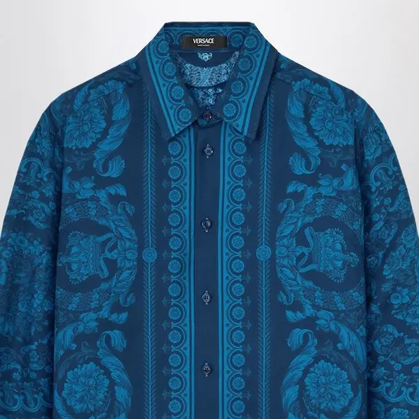 Versace Slim-fit Printed Silk Twill Shirt - Blue