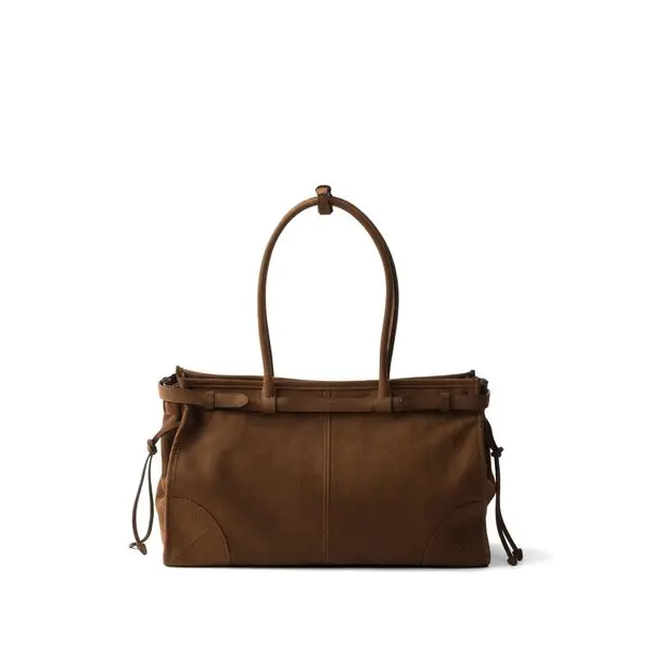 Prada Re-nylon And Calfskin Tote Bag - Brown