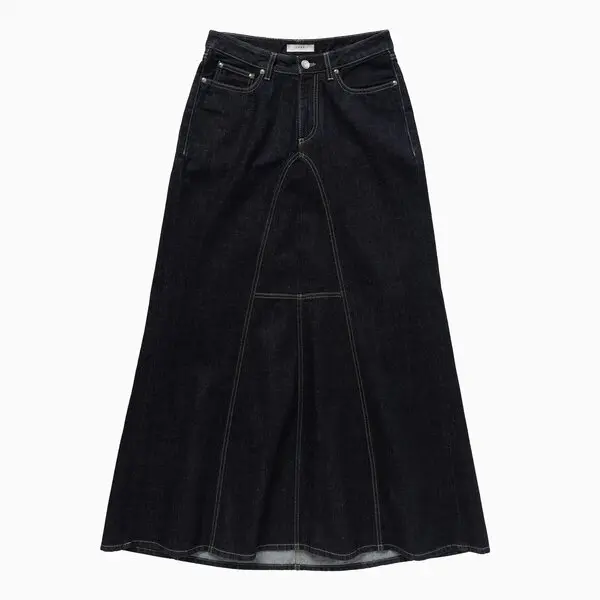 1989 STUDIO Long Flared Denim Skirt With Contrasting Stitching - Blue