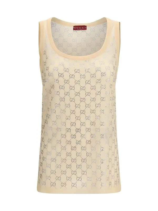 Gucci Sleeveless Top With Glittering Gg Logo