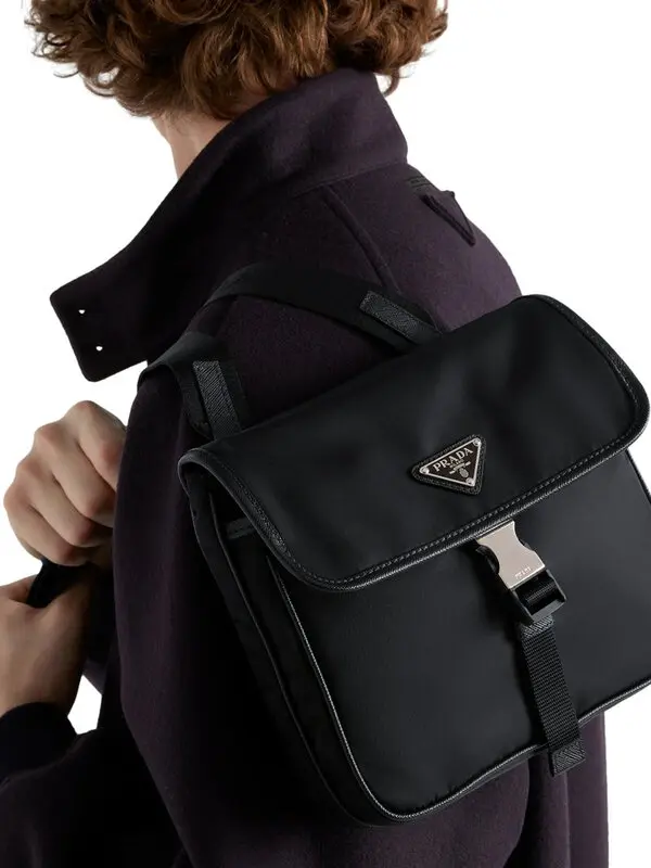 Prada Re-nylon And Saffiano Shoulder Bag - Black