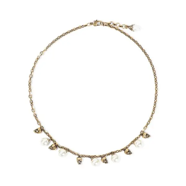 Alexander McQueen Pearly Skull Choker Necklace - Silver