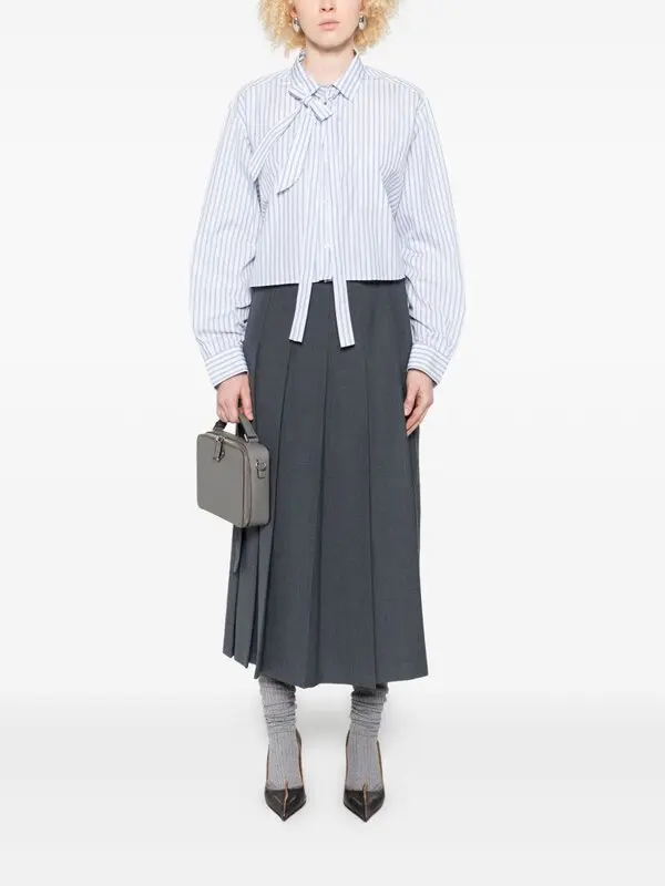 Prada Striped Cotton Shirt With Tie Neck - Multicolor