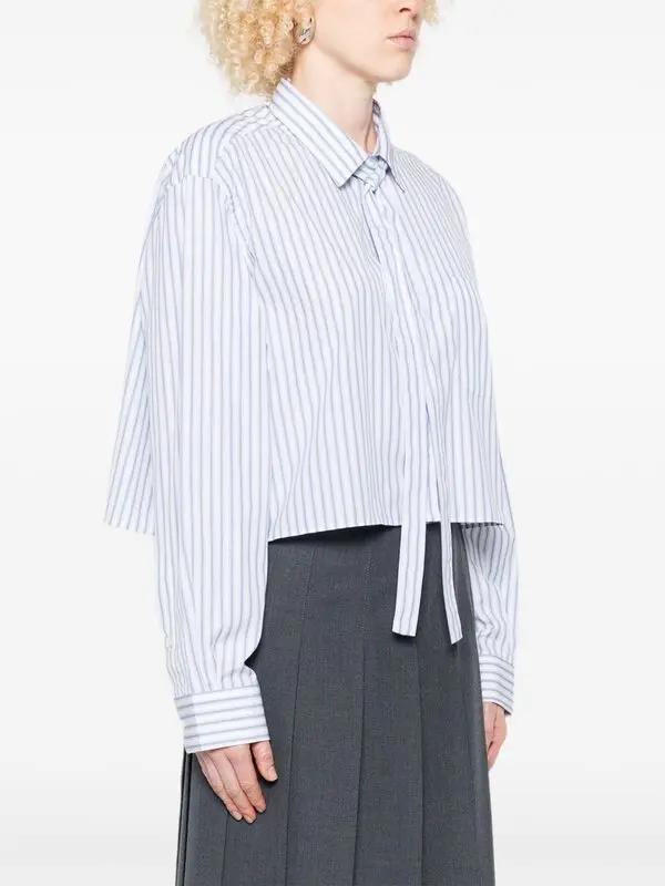 Prada Striped Cotton Shirt With Tie Neck - Multicolor