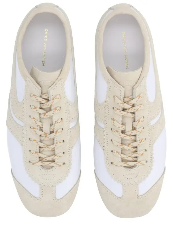Dries Van Noten Suede And Leather Lace-up Sneakers - White