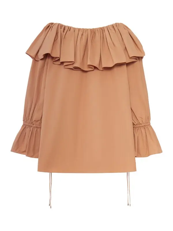 Chloé Cotton Blouse With Ruffles - Brown