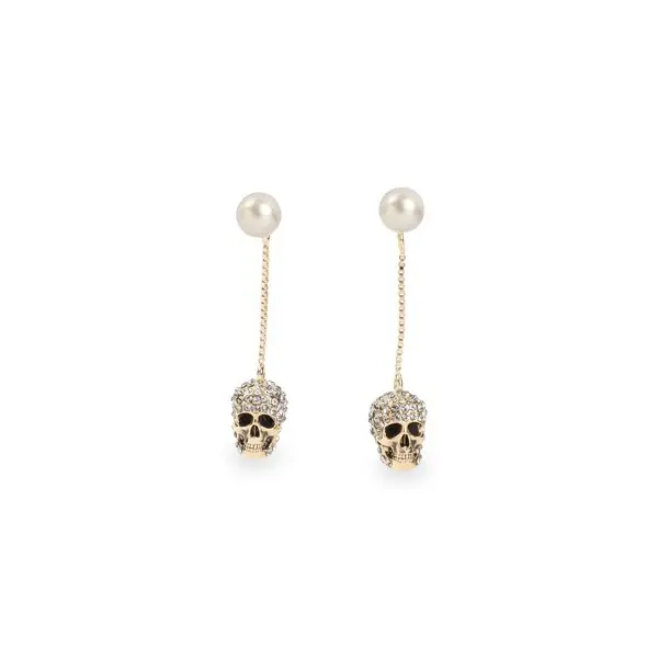 Alexander McQueen Pave Skull Pearl Drop Earrings - Silver
