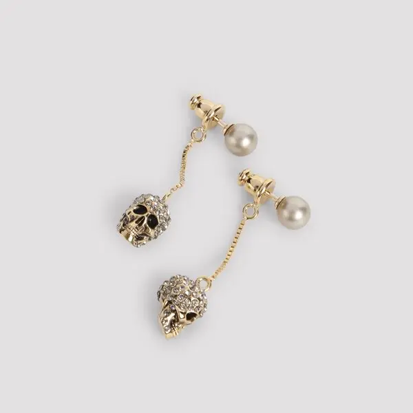 Alexander McQueen Pave Skull Pearl Drop Earrings - Silver
