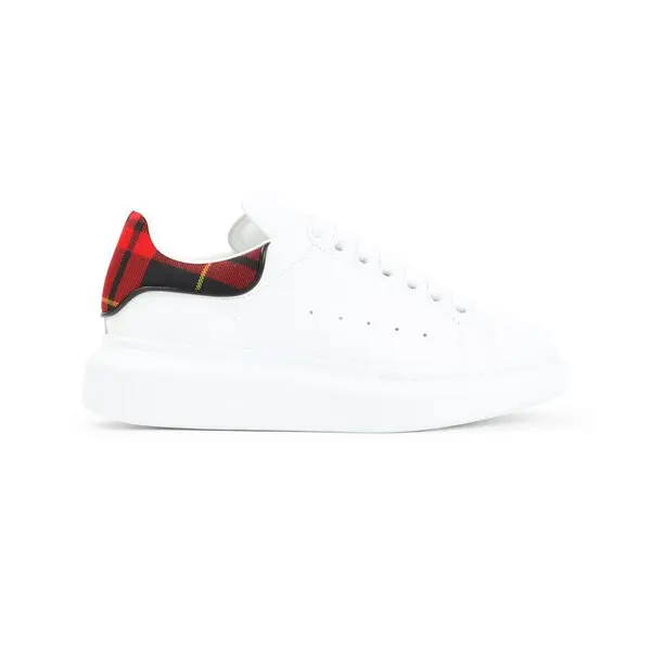 Alexander McQueen Oversized Calf Leather Sneakers With Checked Heel Insert - White