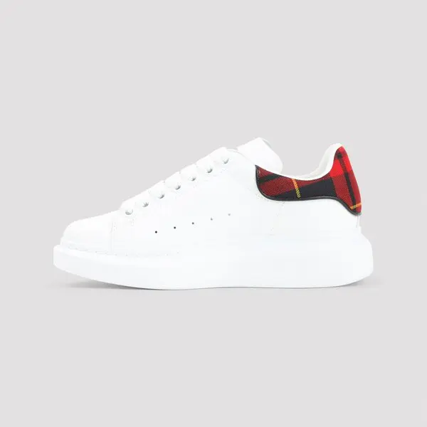 Alexander McQueen Oversized Calf Leather Sneakers With Checked Heel Insert - White