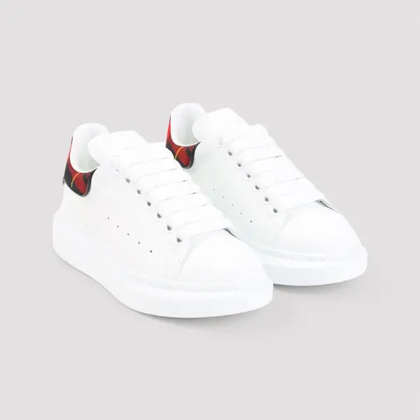 Alexander McQueen Oversized Calf Leather Sneakers With Checked Heel Insert - White