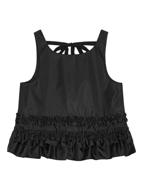 GANNI Black Nylon Ruffle Hem Tank Top - Multicolor