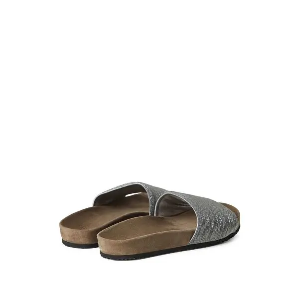 Brunello Cucinelli Tone Embellished Leather Slides - Silver