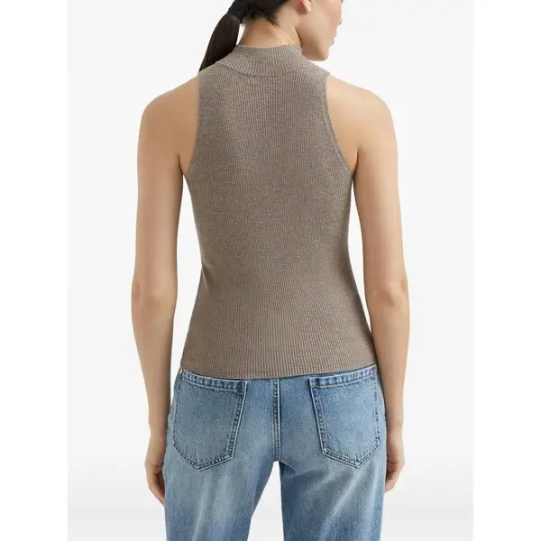 Brunello Cucinelli Sleeveless Mock Neck Ribbed Knit Top