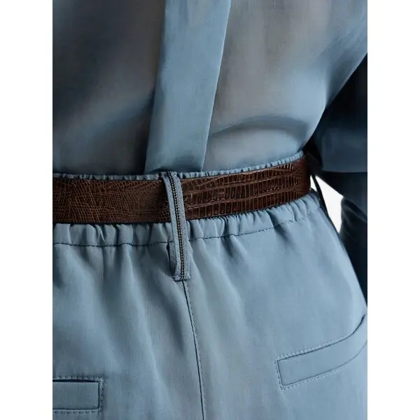 Brunello Cucinelli Palazzo Pants In Cotton Organza With Monili Embroidery - Blue