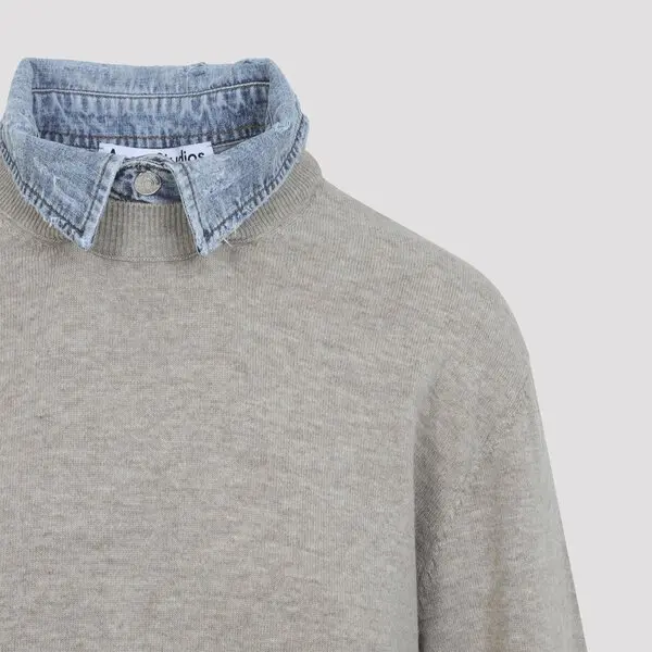 Acne Studios Layered Wool Sweater With Denim Detailing