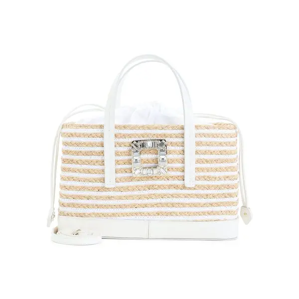 ROGER VIVIER Skate Straw Shopping Bag With Crystal Buckle - Multicolor