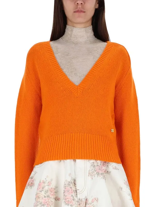 GANNI Cashmere V-neck Sweater - Orange