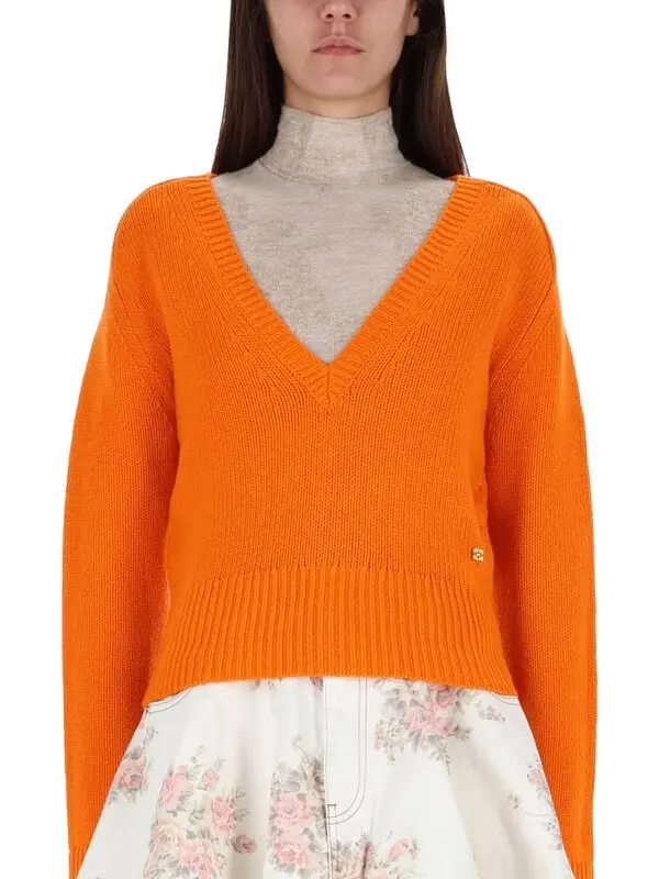 GANNI Cashmere V-neck Sweater - Orange