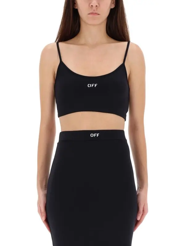 Off-White Spaghetti Strap Cropped Top - Black