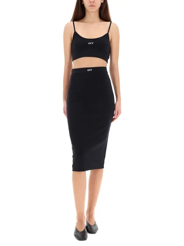 Off-White Spaghetti Strap Cropped Top - Black