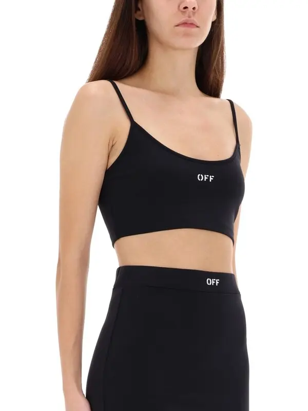 Off-White Spaghetti Strap Cropped Top - Black