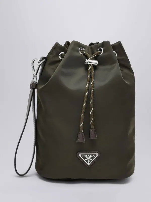 Prada Military Recycled Polyamide Drawstring Shoulder Bag - Green