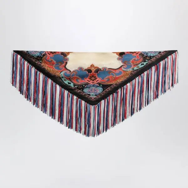 Etro Silk Jacquard Scarf With Fringes - Blue