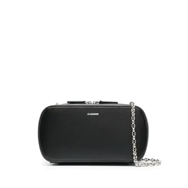 JIL SANDER Leather Crossbody Bag With Silver-tone Chain - Black