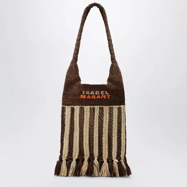 Isabel Marant Étoile Striped Raffia Bag With Fringe Trim