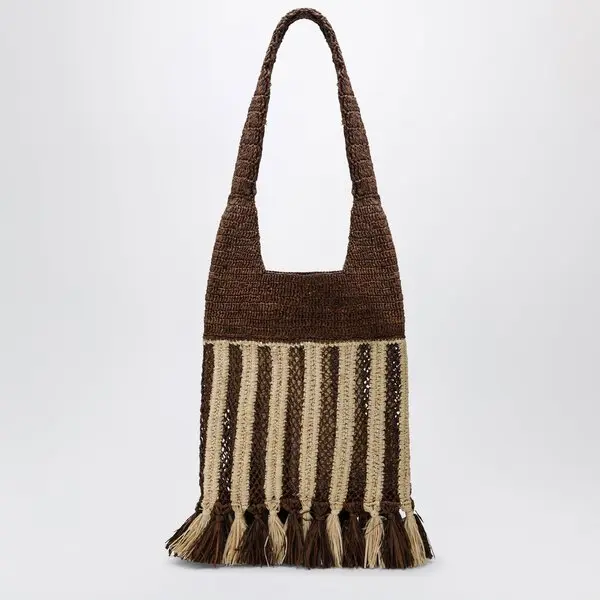 Isabel Marant Étoile Striped Raffia Bag With Fringe Trim