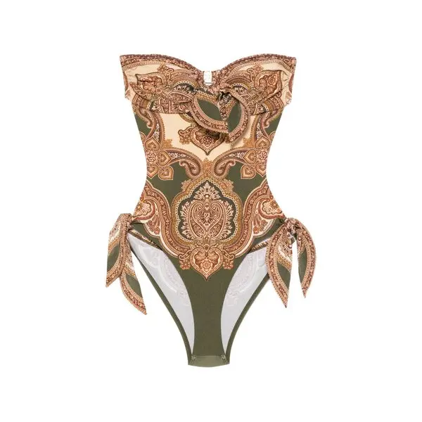 Zimmermann Paisley Print Sweetheart Neck One-piece Swimsuit - Green