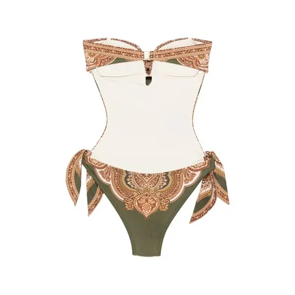 Zimmermann Paisley Print Sweetheart Neck One-piece Swimsuit - Green