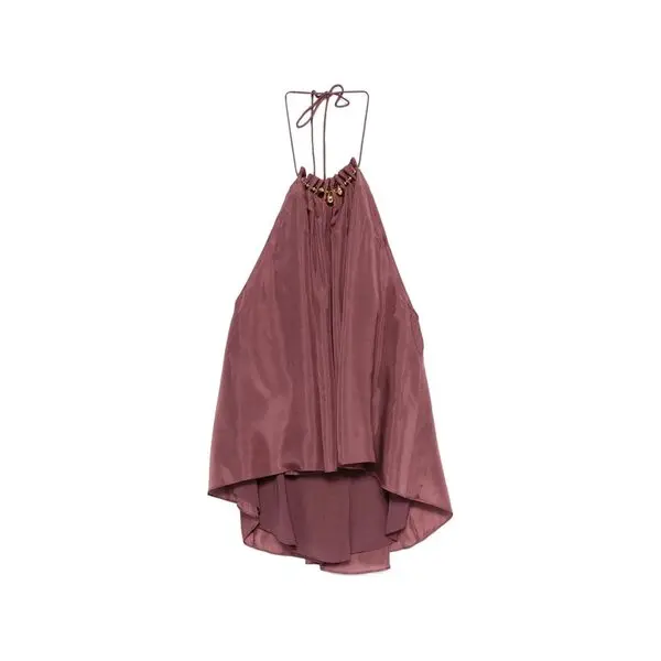 Zimmermann Halter Neck Beaded Silk Blouse - Purple