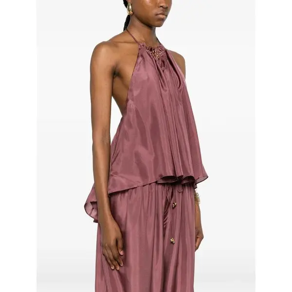 Zimmermann Halter Neck Beaded Silk Blouse - Purple