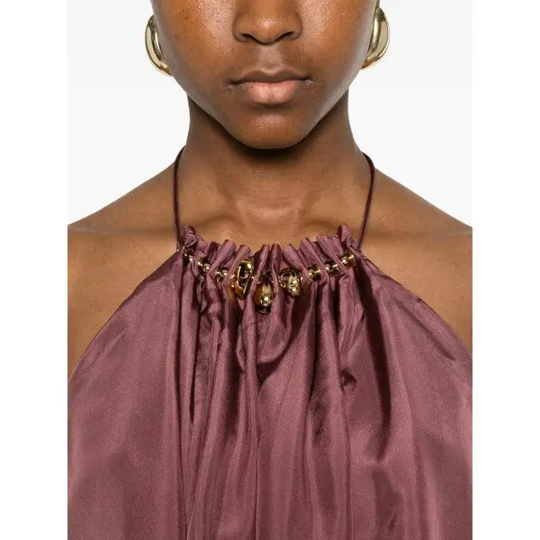 Zimmermann Halter Neck Beaded Silk Blouse - Purple