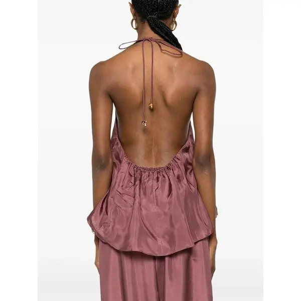 Zimmermann Halter Neck Beaded Silk Blouse - Purple