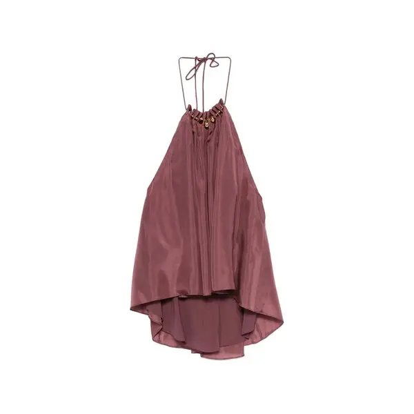 Zimmermann Halter Neck Beaded Silk Blouse - Purple