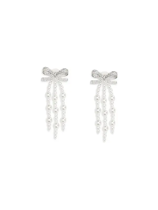 SELF-PORTRAIT Cascade Bow Earrings With Pearls - White