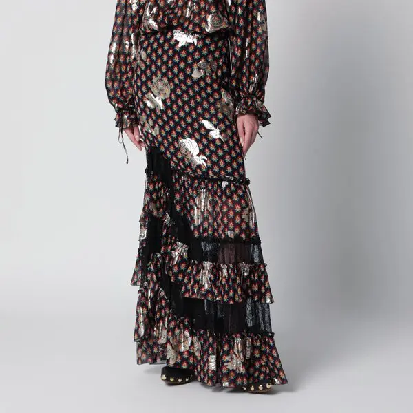 Etro Long Skirt In Silk Blend With Fil Coup - Multicolor