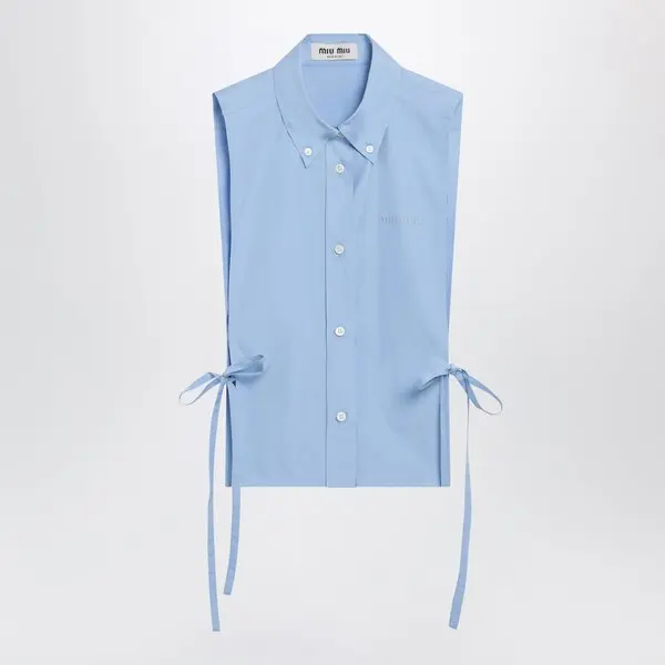 Miu Miu Cotton Poplin Sleeveless Shirt With Tie Detail - Blue