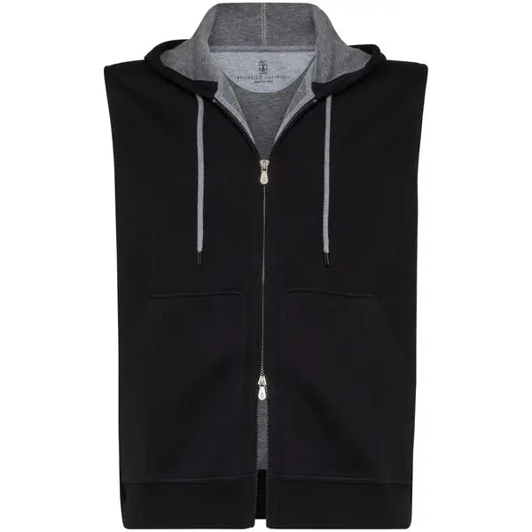 Brunello Cucinelli Cotton-cashmere Blend Sleeveless Zip-up Hoodie - Black