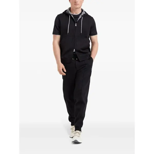 Brunello Cucinelli Cotton-cashmere Blend Sleeveless Zip-up Hoodie - Black