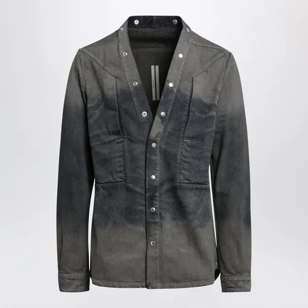 Rick Owens V-neck Shirt In Grey Degrade Denim