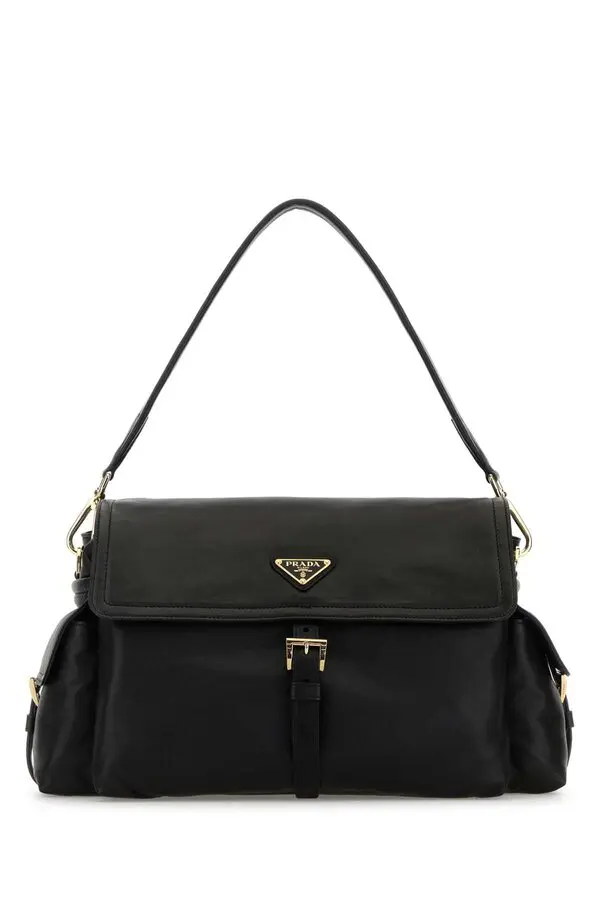 Prada Agnello Leather Shoulder Bag - Black