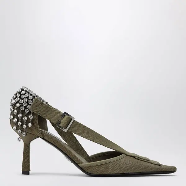Prada Embellished Military Canvas Pumps - Green