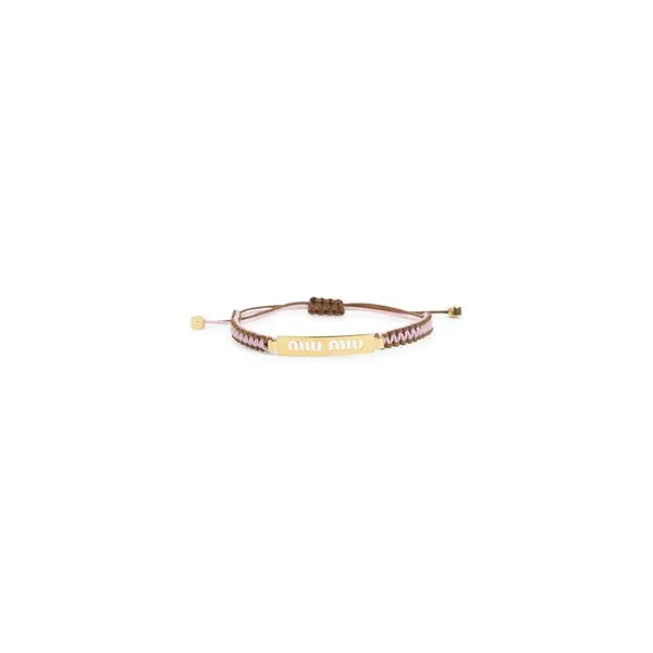 Miu Miu Woven Cord Bracelet With Logo Plaque - Multicolor